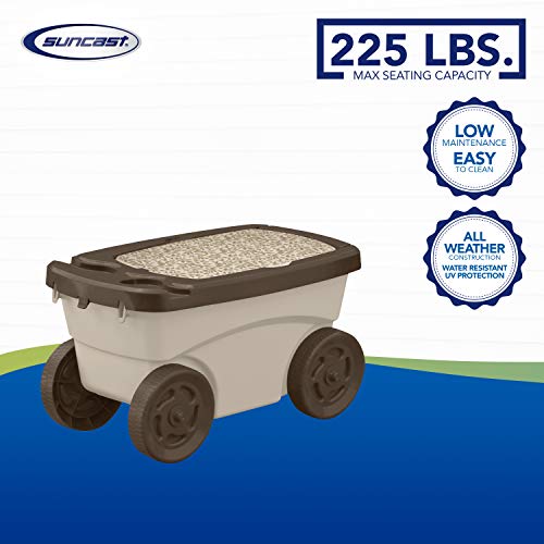 Suncast Outdoor Rolling Garden Scooter - Durable Plastic Portable Garden Seat Rolls in Grass and Dirt - Carries Garden Supplies