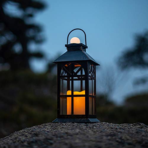 Solar Lantern Outdoor Classic Decor Bronze Antique Metal and Glass Construction Mission Solar Garden Lantern Indoor and Outdoor Solar Hanging Lantern, Entirely Solar Powered Lantern of Low Maintenance