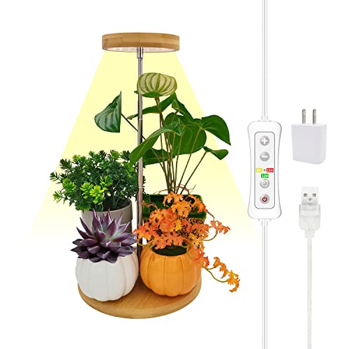 yadoker Plant Grow Light for Indoor Plant,Bamboo Mini LED Grow Light Garden,Height Adjustable,Automatic Timer with 8/12/16 Hours