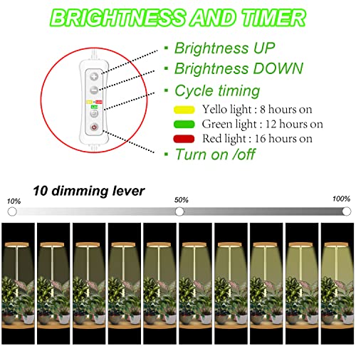 yadoker Plant Grow Light for Indoor Plant,Bamboo Mini LED Grow Light Garden,Height Adjustable,Automatic Timer with 8/12/16 Hours