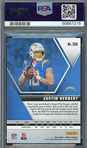 Justin Herbert 2020 Panini Mosaic Football Rookie Card RC #204 Graded PSA 9 MINT