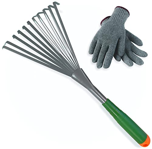 Hand Rake Garden Tool - Small Flower Bed Rake I Garden Hand Rake Perfect Size I Hand Rakes for Picking up Leaves I Comfortable Rake with Hands Gloves I Strong Hand Rakes I The Rake Hands for Gardening