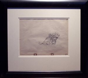 mickey mouse rare original animation cel drawing by les clark “mickey’s kangaroo”, 1935 framed walt disney