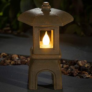 VP Home Pagoda Garden Statues Outdoor, Solar Powered Statue Japanese Garden Decor, Outdoor Zen Garden Lantern, Flickering LED Garden Light (Serenity Zen Pagoda)