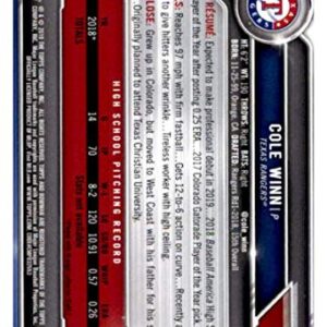 2019 Bowman Prospects #BP-75 Cole Winn Rangers MLB Baseball Card NM-MT