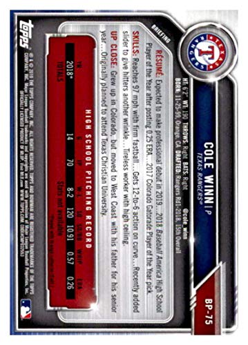 2019 Bowman Prospects #BP-75 Cole Winn Rangers MLB Baseball Card NM-MT