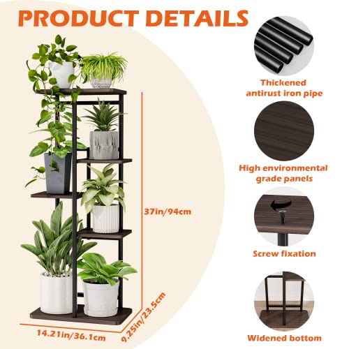 Bamworld Tall Plant Shelf Indoor Metal Plant Stand Outdoor 5 Tier Black Large Plant Stands for Multiple Plants Flower Stand Pot Holder for Patio Garden Corner Balcony Living Room