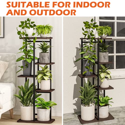 Bamworld Tall Plant Shelf Indoor Metal Plant Stand Outdoor 5 Tier Black Large Plant Stands for Multiple Plants Flower Stand Pot Holder for Patio Garden Corner Balcony Living Room