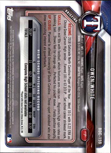 2018 Bowman Draft Chrome Baseball #BDC-159 Owen White Texas Rangers Official MLB Trading Card produced by Topps Company