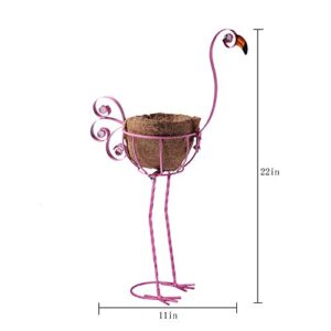 MorTime Flamingo Bird Planter, Pink Metal Flamingo with Basket Decorative Pots Containers Stand for Indoor Outdoor Home Garden Patio Lawn… (30 in)