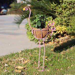 MorTime Flamingo Bird Planter, Pink Metal Flamingo with Basket Decorative Pots Containers Stand for Indoor Outdoor Home Garden Patio Lawn… (30 in)