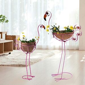 MorTime Flamingo Bird Planter, Pink Metal Flamingo with Basket Decorative Pots Containers Stand for Indoor Outdoor Home Garden Patio Lawn… (30 in)