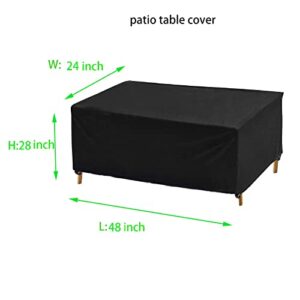 YWWQYBYQ Outdoor Coffee Table Cover,48"(L) x 24"(W) x 28"(H),Outdoor Lawn Waterproof Garden Furniture Cover,Durable Windproof, Fits Rectangle Patio Table