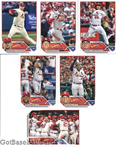 2023 Topps Series 1 St. Louis Cardinals Team Set of 15 Cards: Yadier Molina(#4), Albert Pujols(#5), Giovanny Gallegos(#13), Nolan Gorman(#16), Jordan Montgomery(#32), Zack Thompson(#34), Adam Wainwright(#39), Matthew Liberatore(#52), Iván Herrera(#58), Ty