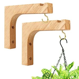 fgsaeor macrame plant hanger, hanging wall planters for indoor plants, wooden hanging basket hooks for outdoor pots wind chime flower bracket lanterns patio garden decoration (2-pack,5-inch)