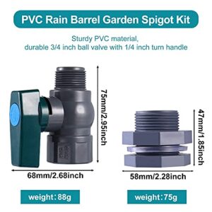 Sanpaint PVC Rain Barrel Diverter Kit, 3/4 Inch Rain Barrel Valve, Rain Barrel Spigot Kit with Bulkhead Fitting Adapter for Water Tanks, Aquariums, Tubs, Pools