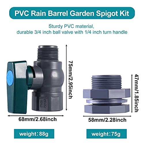 Sanpaint PVC Rain Barrel Diverter Kit, 3/4 Inch Rain Barrel Valve, Rain Barrel Spigot Kit with Bulkhead Fitting Adapter for Water Tanks, Aquariums, Tubs, Pools