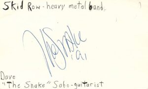 dave the snake sabo guitarist skid row rock metal band signed index card jsa coa