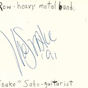 Dave The Snake Sabo Guitarist Skid Row Rock Metal Band Signed Index Card JSA COA