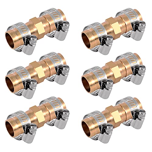 6 Pack Brass Garden Hose Connector with Stainless Steel Clamps, Garden Hose Repair Kit, Garden Hose Fittings (5/8 Inch)