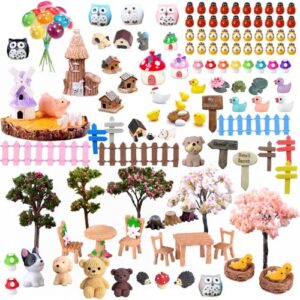 elpizofos 132pcs miniature fairy garden accessories kit miniature animals,tree,fence,house figurines ornament statue craft for diy garden yard micro landscape bonsai pot dollhouse terrarium decor