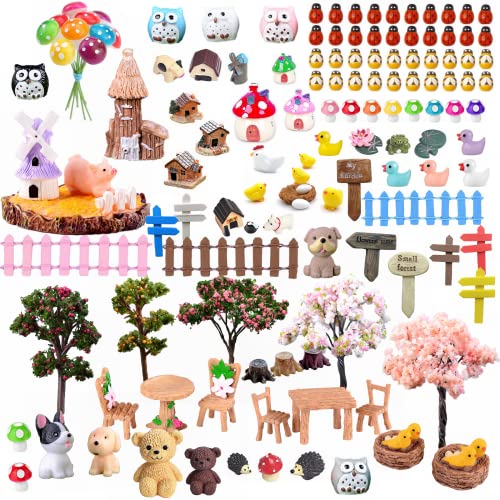 ElpizoFos 132pcs Miniature Fairy Garden Accessories Kit Miniature Animals,Tree,Fence,House Figurines Ornament Statue Craft for DIY Garden Yard Micro Landscape Bonsai Pot Dollhouse Terrarium Decor