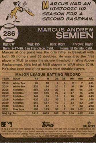 2022 Topps Heritage #286 Marcus Semien Texas Rangers Official MLB Baseball Card in Raw (NM or Better) Condition