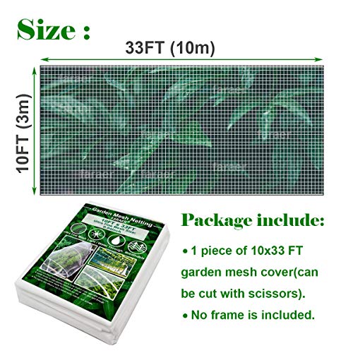 Garden Netting, Plant Covers 10x33Ft Net Ultra Fine Mesh Protection Netting for Vegetable Plants Fruits Flowers Crops Greenhouse Row Cover Raised Bed Barrier Screen Protection Net Cover