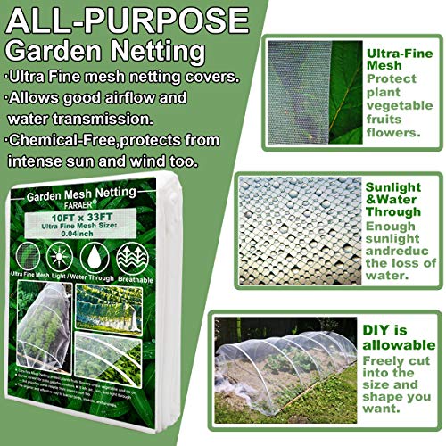 Garden Netting, Plant Covers 10x33Ft Net Ultra Fine Mesh Protection Netting for Vegetable Plants Fruits Flowers Crops Greenhouse Row Cover Raised Bed Barrier Screen Protection Net Cover