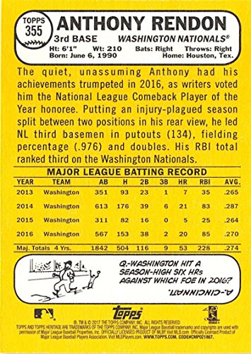 2017 Topps Heritage #355 Anthony Rendon Washington Nationals Baseball Card