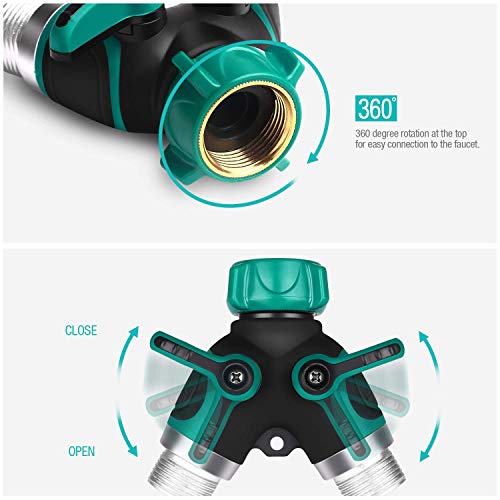 Riemex Metal Garden Hose Splitter Upgraded 2022, 2 Way Y Hose Connector, Easy Grip, Easy to Open