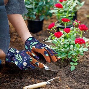 Leather Gardening Gloves for Women - Working Gloves for Weeding, Digging, Planting, Raking and Pruning (B-Blue)