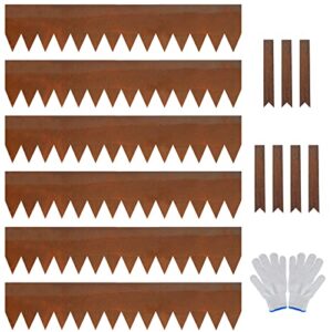 worth garden 6 pack cor-ten steel landscape edging w/rust patina finish – 40″ l x 8″ h strips – hammer-in 14-gauge metal corten edging border w/ 7 clips & gloves – edge for lawn yard (20ft total)