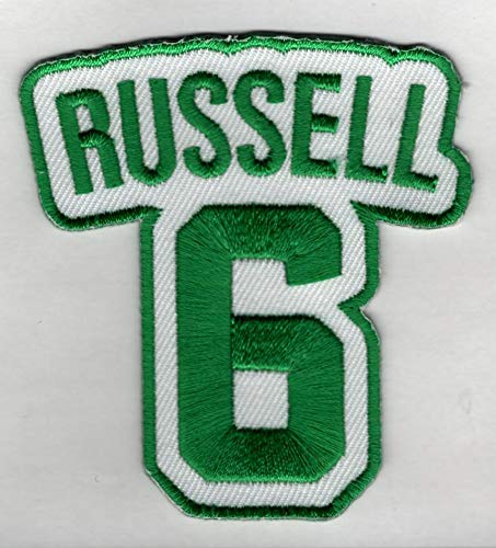 BILL RUSSELL No. 6 Patch - Boston Basketball Jersey Number Green/White Embroidered DIY Sew or Iron-On Patch USA Seller