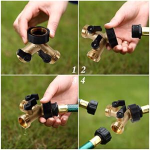 Biswing Garden Hose Splitter 2 Way, Heavy Duty Brass Connector Tap Splitter, Y Splitter 2 Valves with 2 Extra Rubber Washers