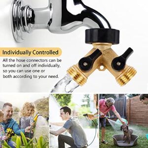 Biswing Garden Hose Splitter 2 Way, Heavy Duty Brass Connector Tap Splitter, Y Splitter 2 Valves with 2 Extra Rubber Washers