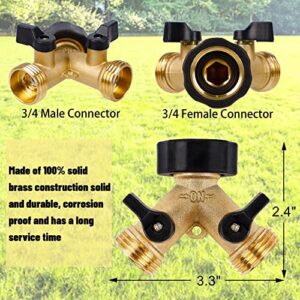 Biswing Garden Hose Splitter 2 Way, Heavy Duty Brass Connector Tap Splitter, Y Splitter 2 Valves with 2 Extra Rubber Washers