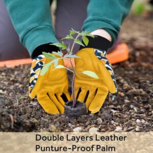 OIZEN Leather Tough Cowhide Work Gardening Gloves for Women Thorn Proof, Working Gloves, Gardening Gifts for Women