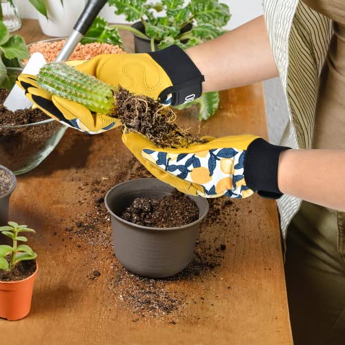 OIZEN Leather Tough Cowhide Work Gardening Gloves for Women Thorn Proof, Working Gloves, Gardening Gifts for Women