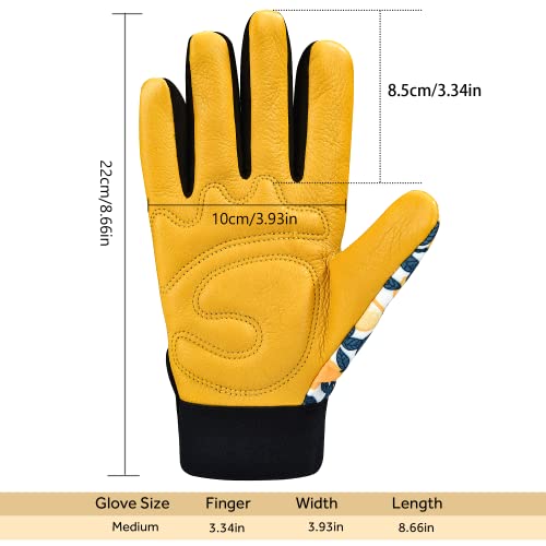 OIZEN Leather Tough Cowhide Work Gardening Gloves for Women Thorn Proof, Working Gloves, Gardening Gifts for Women