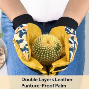 OIZEN Leather Tough Cowhide Work Gardening Gloves for Women Thorn Proof, Working Gloves, Gardening Gifts for Women