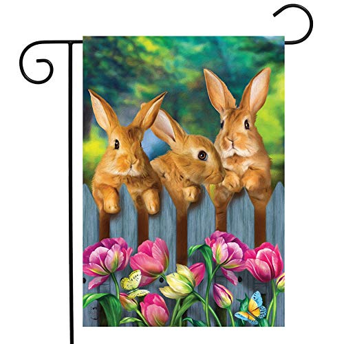 Garden Bunnies Spring Garden Flag Tulips Easter Rabbits 18" x 12.5"