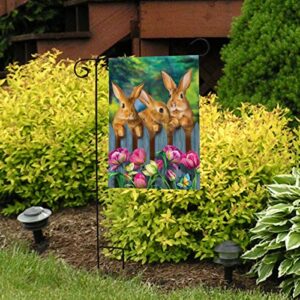 Garden Bunnies Spring Garden Flag Tulips Easter Rabbits 18" x 12.5"