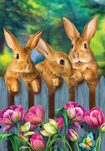 Garden Bunnies Spring Garden Flag Tulips Easter Rabbits 18" x 12.5"