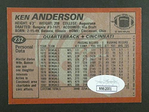 Ken Anderson Signed Football Card with JSA COA