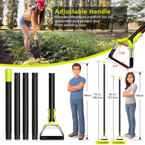 SORSWEET Garden Hoe, 74 Inches Hula Hoe, Adjustable Stirrup Hoe with Gardening Gloves, Garden Tools for Weeding and Loosening Soil