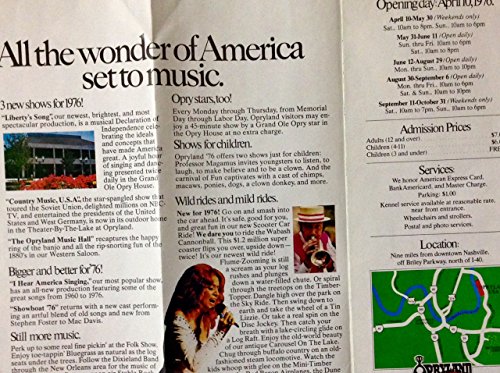 Vintage Opryland USA 1976"Come hear America singing" amusement park brochure