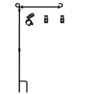 hoosun garden flag stand, premium garden flag pole holder metal powder-coated weather-proof paint with one tiger clip and two spring stoppers without flag