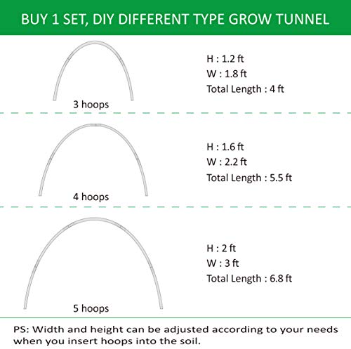 Gardzen DIY Hoops Grow Tunnel Mini Greenhouse, Garden Support Frame