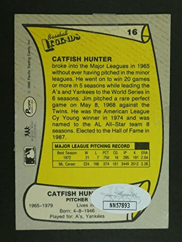 Catfish Hunter Signed Baseball Card with JSA COA